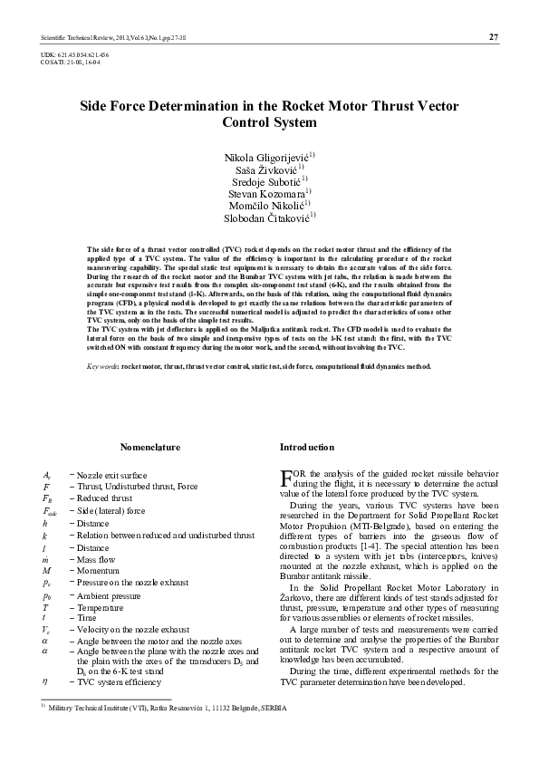 (PDF) Side force determination in the rocket motor thrust vector ...