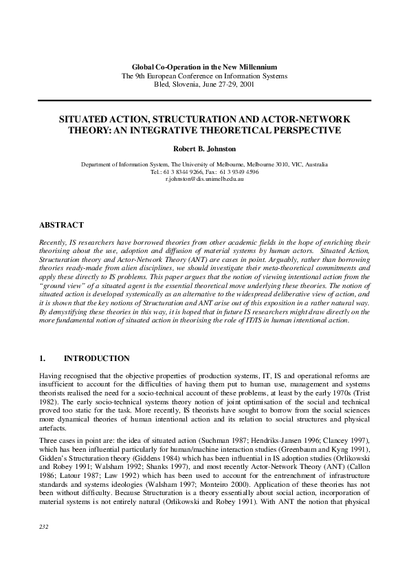(PDF) Situated action, structuration and actor-network theory: an integrative theoretical ...