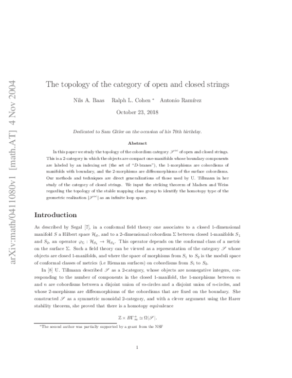(PDF) The topology of the category of open and closed strings