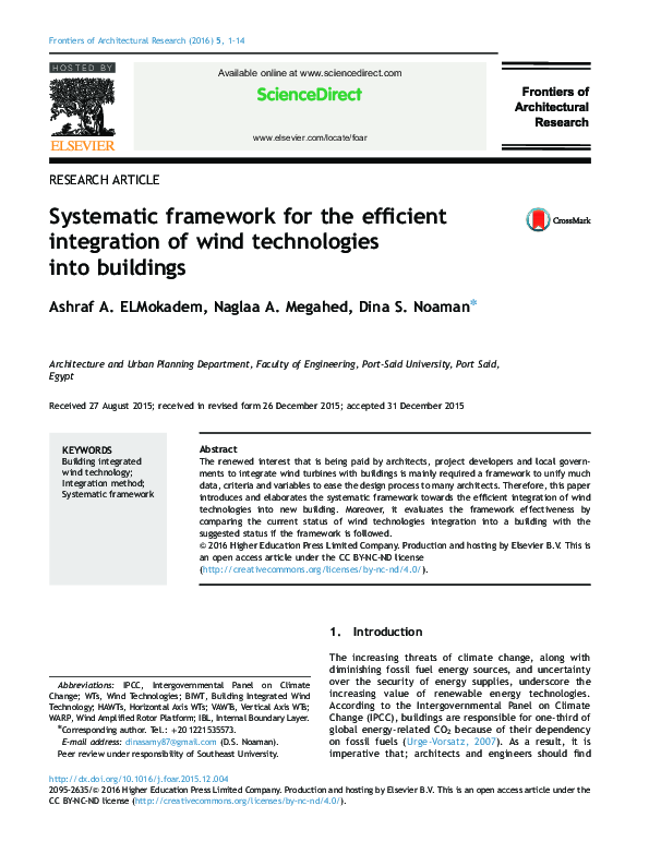 (PDF) Systematic framework for the efficient integration of wind technologies into buildings