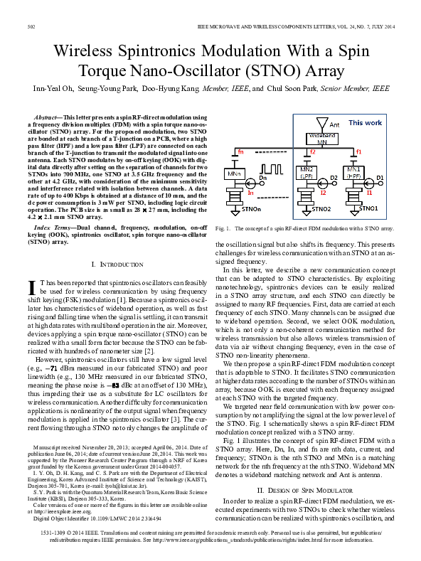 (PDF) Wireless Spintronics Modulation With a Spin Torque Nano-Oscillator (STNO) Array