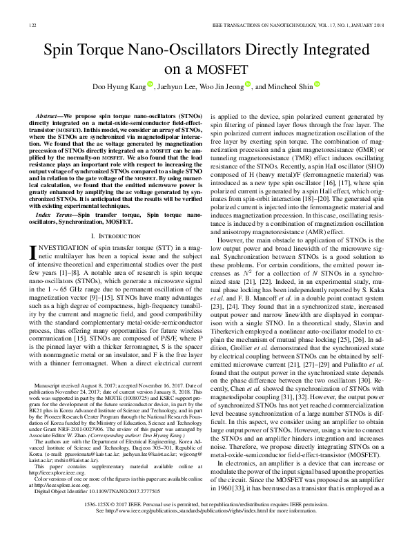 Pdf Spin Torque Nano Oscillators Directly Integrated On A Mosfet