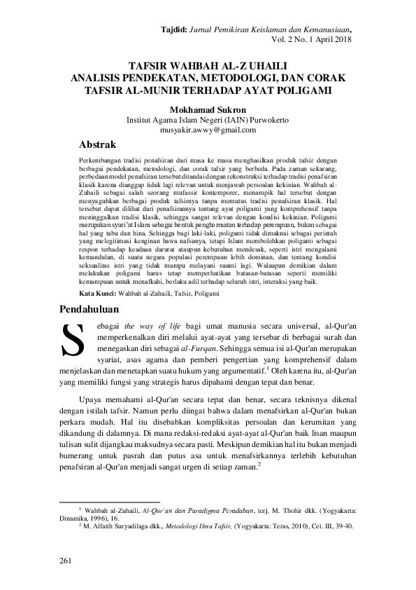 Pdf Tafsir Wahbah Al Z Uhaili Analisis Pendekatan Metodologi Dan