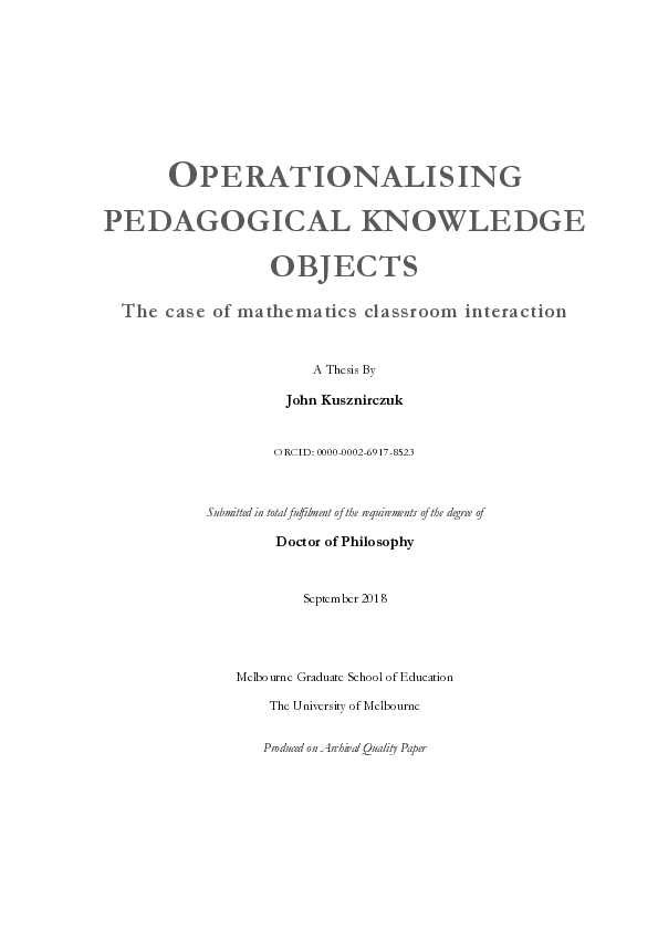 (PDF) Operationalising pedagogical knowledge objects: the case of mathematics classroom interaction