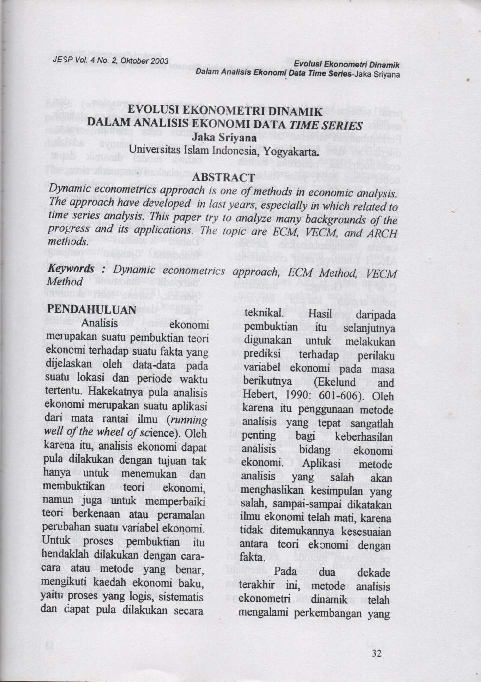 (PDF) Evolusi Ekonometri Dinamik Dalam Analisis Ekonomi Data Time Series