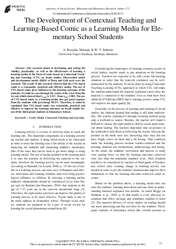 (PDF) The Development of Contextual Teaching and Learn-ing-Based Comic ...