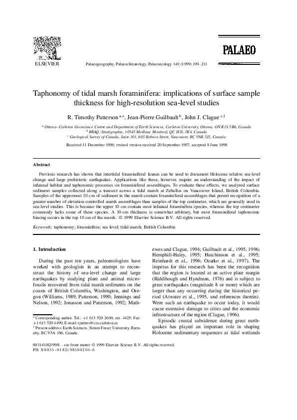 (PDF) Taphonomy of tidal marsh foraminifera: implications of surface ...