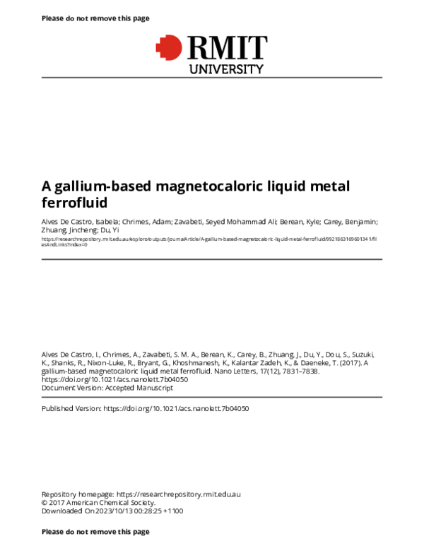 (PDF) A Gallium-Based Magnetocaloric Liquid Metal Ferrofluid