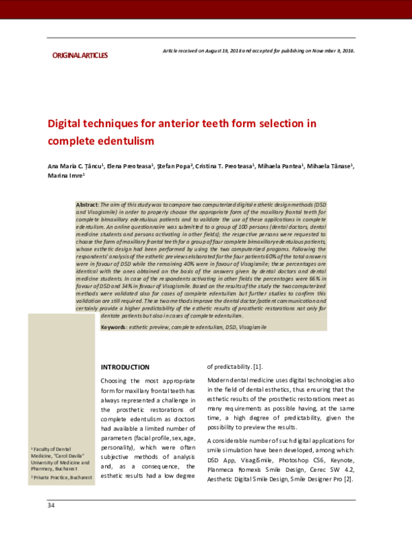 (PDF) Digital techniques for anterior teeth form selection in complete ...
