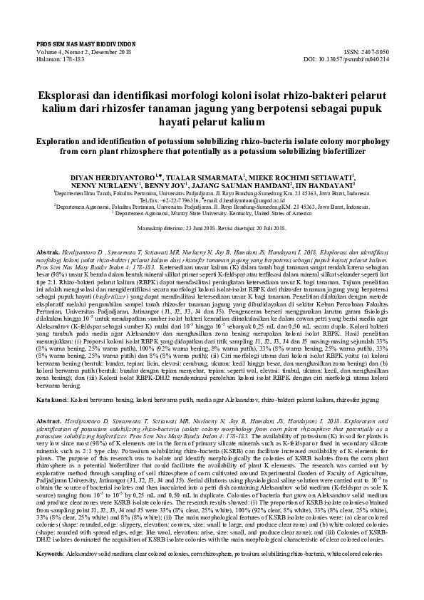(PDF) Exploration and identification of potassium solubilizing rhizo ...