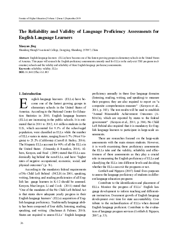 (PDF) English Language Proficiency Assessments for Young Learners