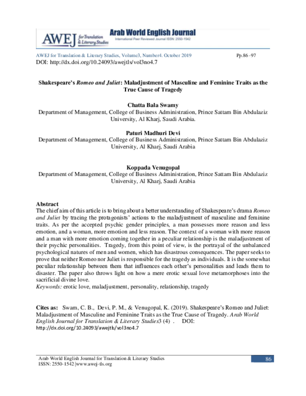 (PDF) Shakespeare's Romeo and Juliet: Maladjustment of Masculine and ...