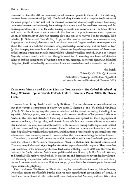 (PDF) [Review] The Oxford Handbook of Emily Dickinson (2022)
