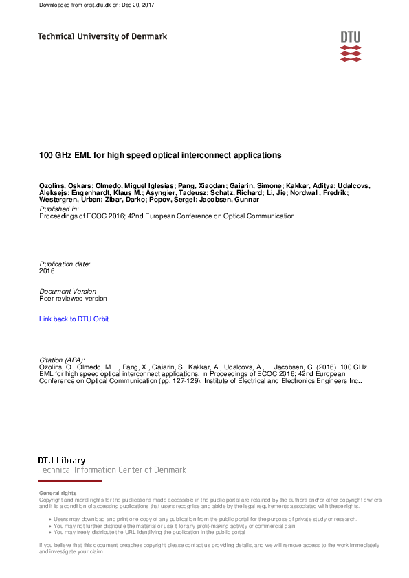 (PDF) 100 GHz EML for High Speed Optical Interconnect Applications