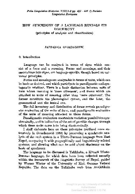 (PDF) HOW SYNCHRONY OF A LANGUAGE REVEALS ITS DIACHRONY (principles of ...