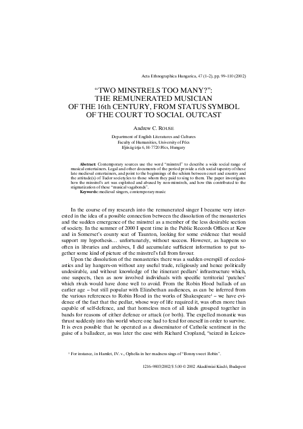 (PDF) “Two minstrels too many?”: The remunerated musician of the 16th ...