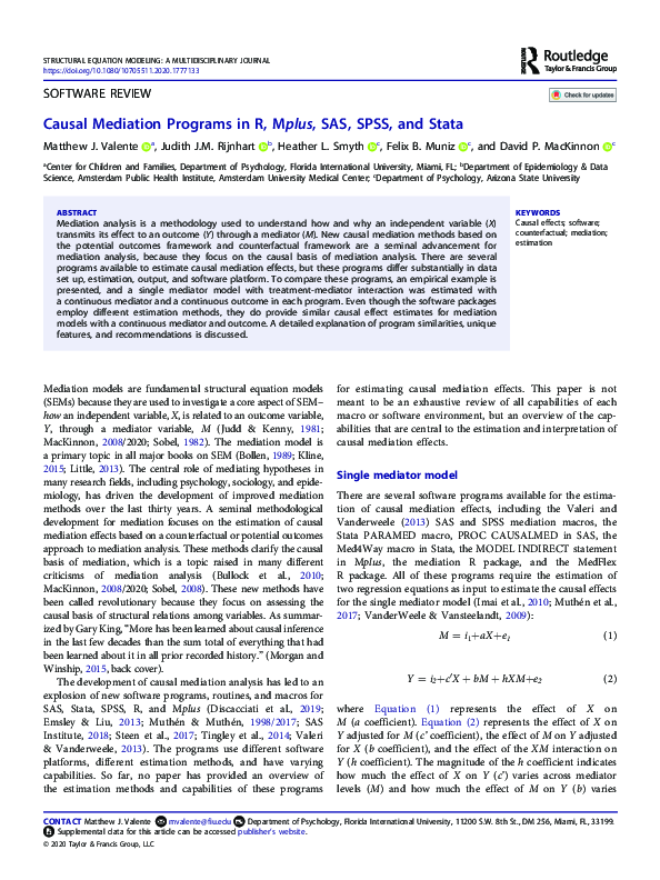 (PDF) Causal Mediation Programs in R, Mplus, SAS, SPSS, and Stata