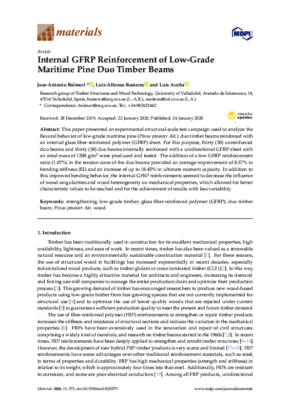 (PDF) Internal GFRP Reinforcement of Low-Grade Maritime Pine Duo Timber ...