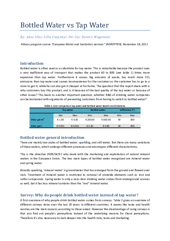 (PDF) Bottled Water vs Tap Water | Lilla Csépányi - Academia.edu