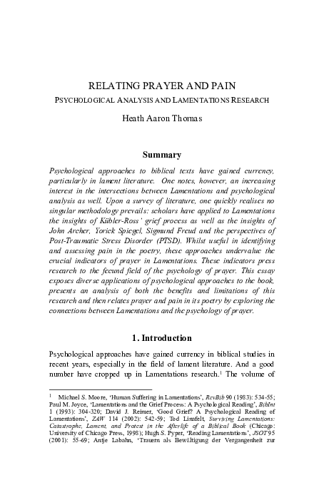 (PDF) Relating Prayer and Pain: Psychological Analysis and Lamentations ...