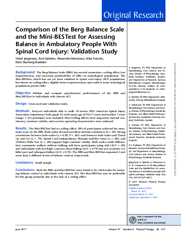 (PDF) Comparison of the Berg Balance Scale and the Mini-BESTest for ...