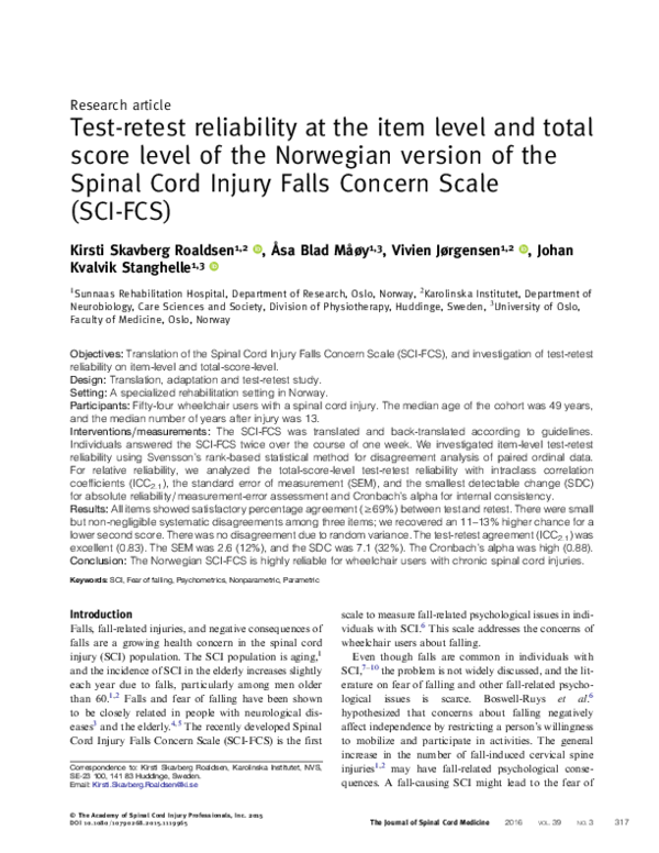 (PDF) Test-retest reliability at the item level and total score level ...