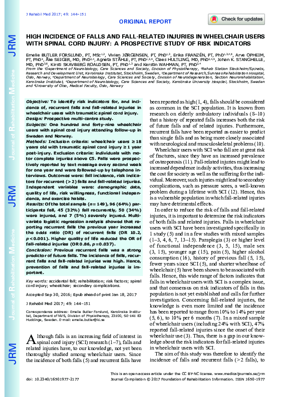 (PDF) High incidence of falls and fall-related injuries in wheelchair ...