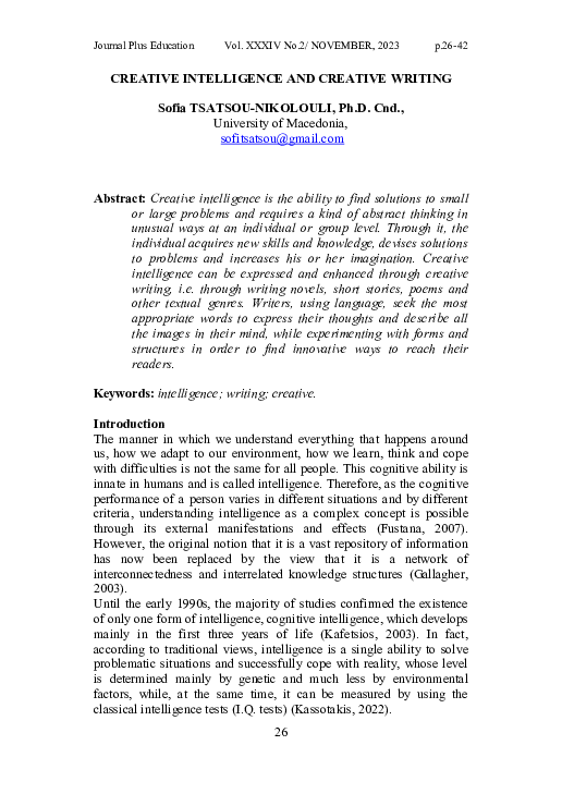 (PDF) CREATIVE INTELLIGENCE AND CREATIVE WRITING