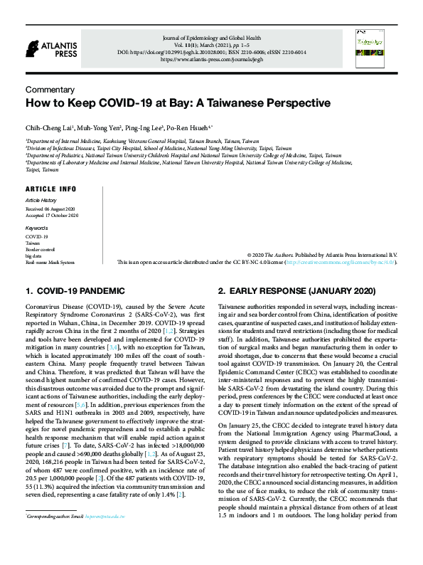 (PDF) How to Keep COVID-19 at Bay: A Taiwanese Perspective