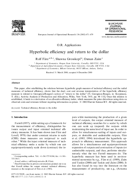 Pdf Hyperbolic Efficiency And Return To The Dollar