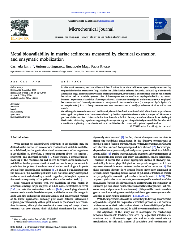(PDF) Metal bioavailability in marine sediments measured by chemical ...