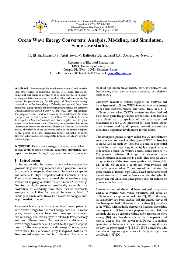 (PDF) Ocean Wave Energy Converters: Analysis, Modeling, and Simulation ...