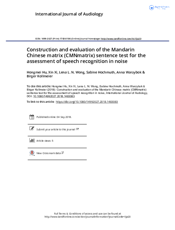 (PDF) Construction and evaluation of the Mandarin Chinese matrix ...
