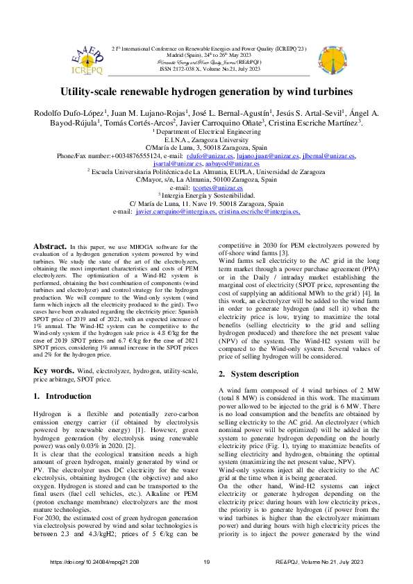 (PDF) Utility-scale renewable hydrogen generation by wind turbines