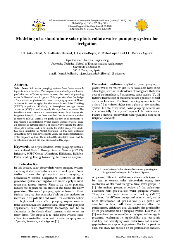 (PDF) Modeling of a stand-alone solar photovoltaic water pumping system for irrigation