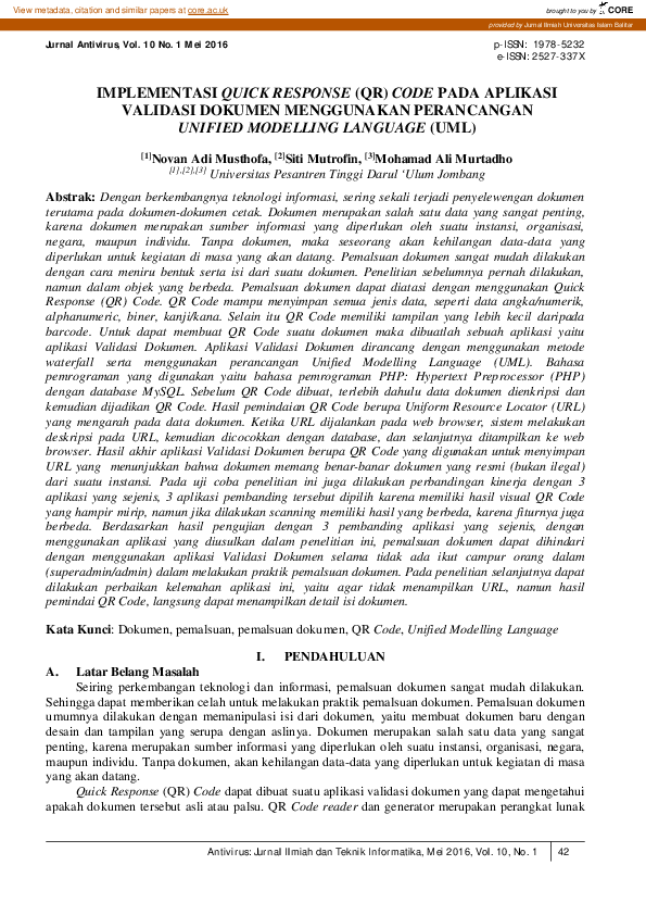 (PDF) Implementasi Quick Response (QR) Code Pada Aplikasi Validasi ...