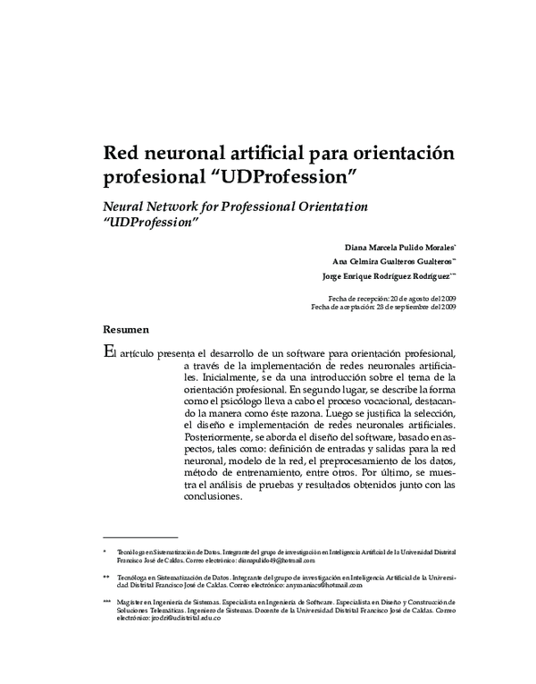 (PDF) Red Neuronal Artificial Para Orientación Profesional “Udprofession”