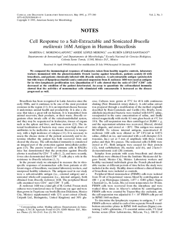 (PDF) Cell response to a salt-extractable and sonicated Brucella ...