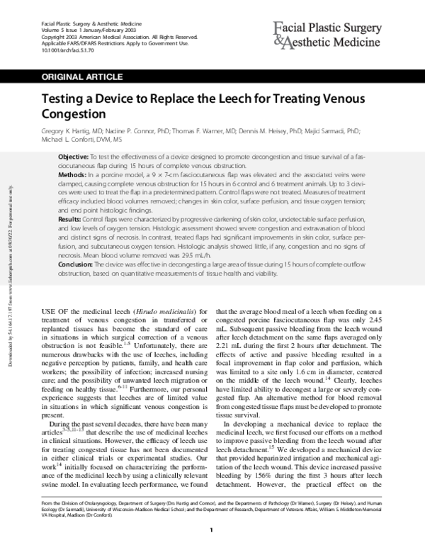 (PDF) Testing a Device to Replace the Leech for Treating Venous Congestion