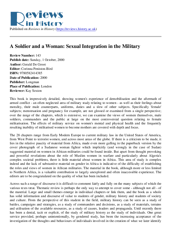 (PDF) A Soldier and a Woman : Sexual Integration in the Military
