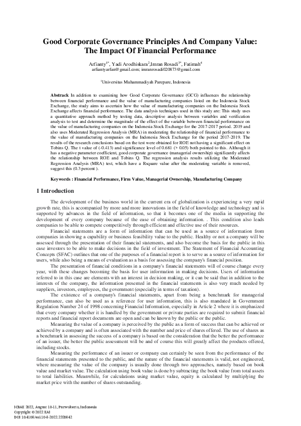 (PDF) Good Corporate Governance Principles And Company Value: The ...