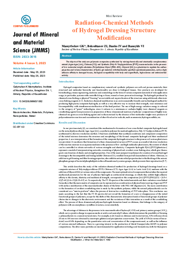 (PDF) Radiation-Chemical Methods of Hydrogel Dressing Structure Modification