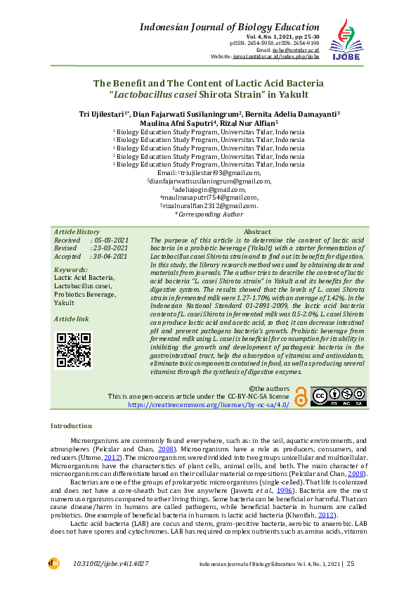 (PDF) The Benefit and The Content of Lactic Acid Bacteria ...