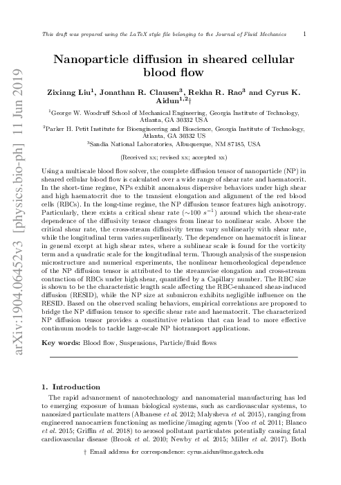 (PDF) Nanoparticle diffusion in sheared cellular blood flow