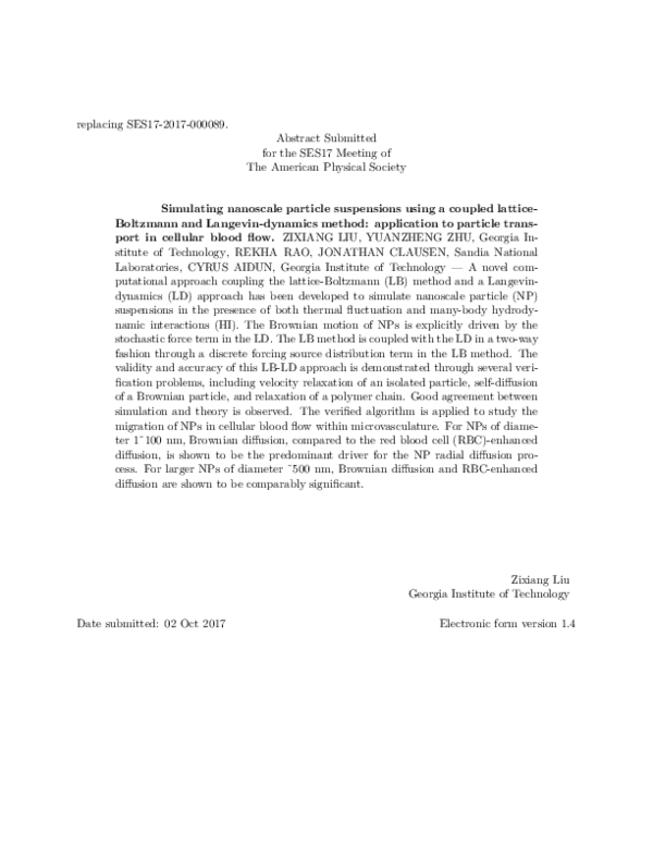 (PDF) Simulating nanoscale particle suspensions using a coupled lattice-Boltzmann and Langevin ...