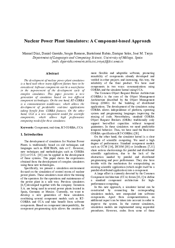 (PDF) Nuclear Power Plant Simulators: A Component-based Approach