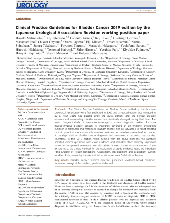 (PDF) Clinical Practice Guidelines for Bladder Cancer 2019 edition by ...