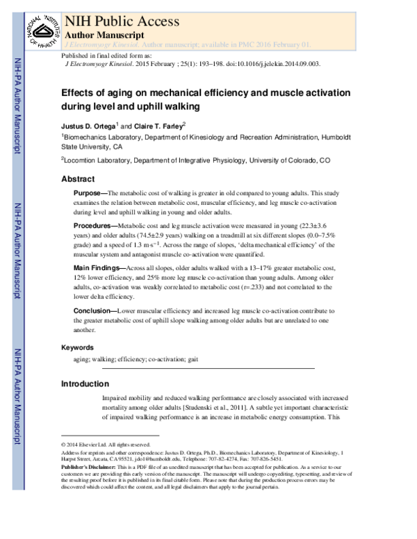 (PDF) Effects of aging on mechanical efficiency and muscle activation ...