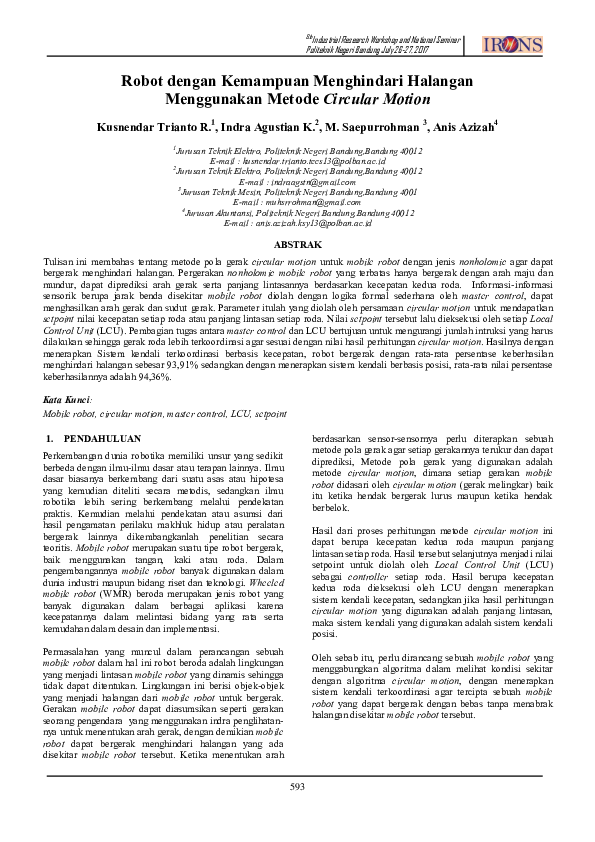 (PDF) Robot dengan Kemampuan Menghindari Halangan Menggunakan Metode ...