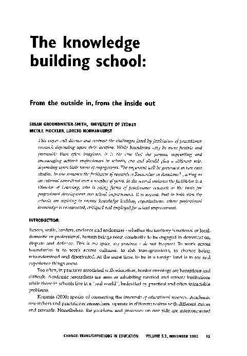 (PDF) The knowledge building school: From the outside in, from the ...